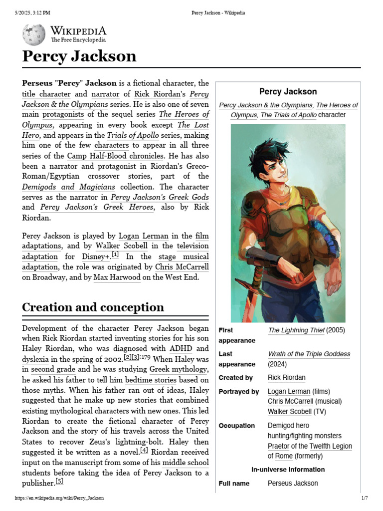Percy Jackson - Wikipedia | PDF | American Adventure Novels | Rick Riordan