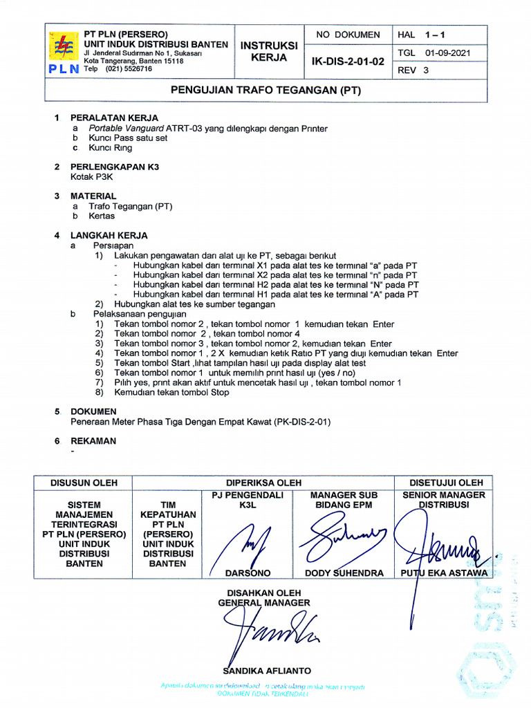 Ik-Dis-2-01-02 Pengujian Trafo Tegangan-Pt | PDF
