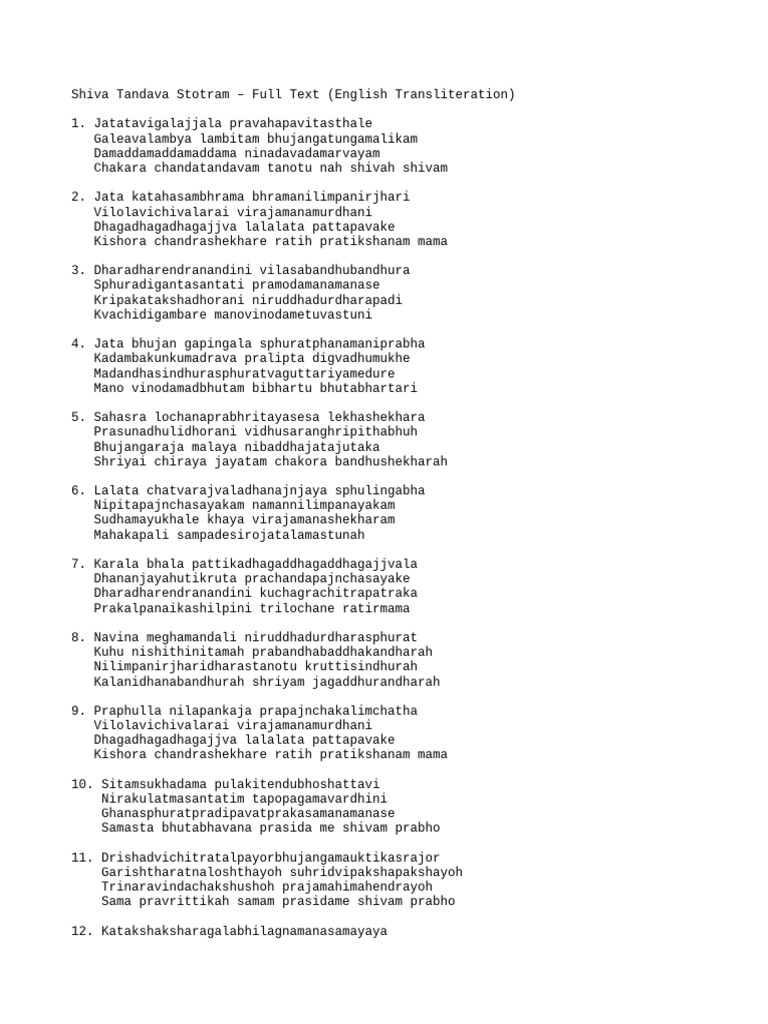 Shiva_Tandava_Stotram_English | PDF | Hindu Literature | Shiva