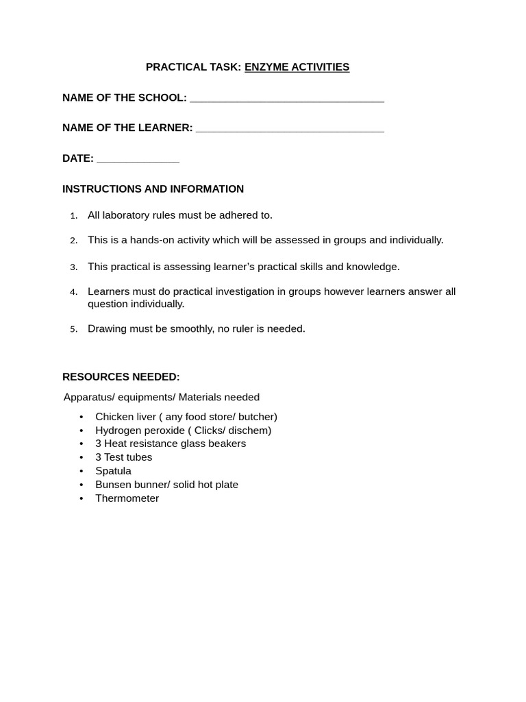Grade 10 Practical Task MATHAGA | PDF | Catalase | Water