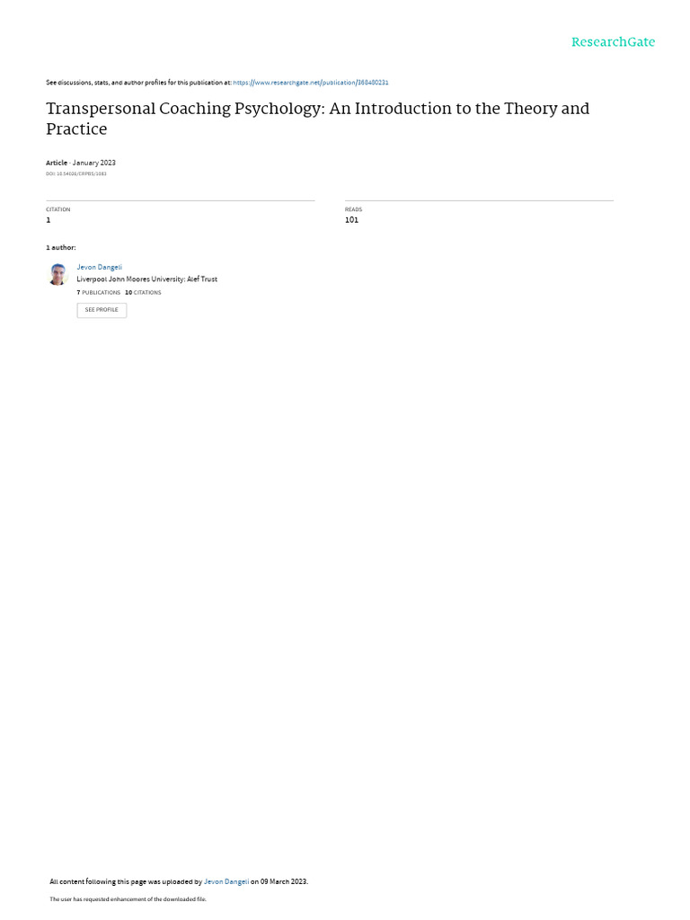 Transpersonal Coaching Psychology An Introduction | PDF | Consciousness | Transpersonal Psychology