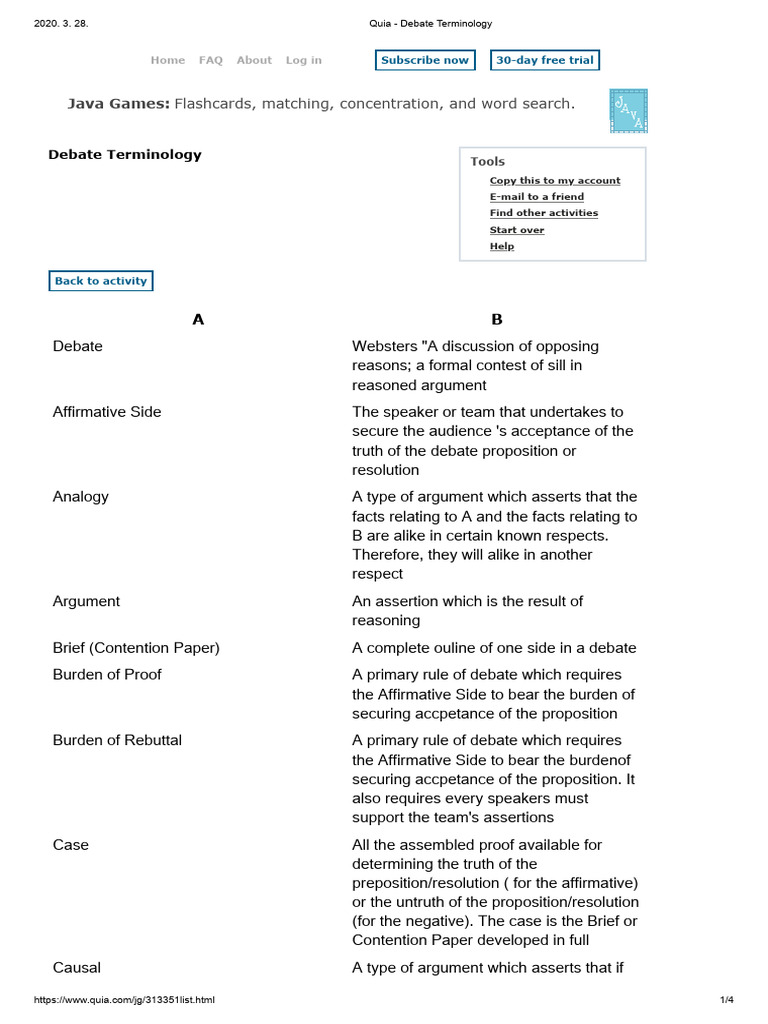 Quia - Debate Terminology | PDF | Argument | Evidence