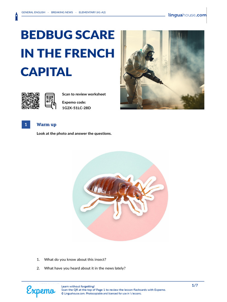 Bedbug Scare in The French Capital British English Teacher A1 A2 | PDF