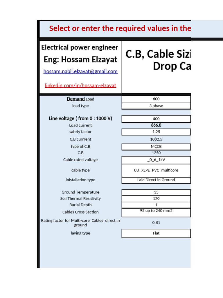 CB ,Cable Sizing and Voltage Drop Calculation - Zayat | PDF | Electric ...