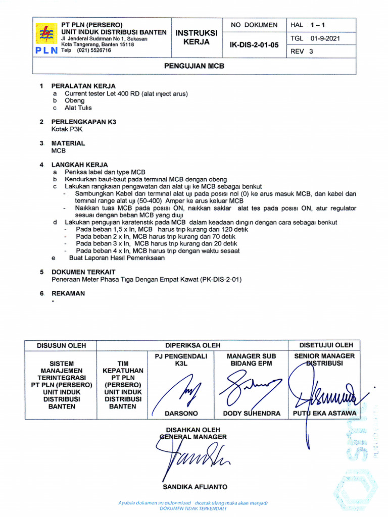 Ik-Dis-2-01-05 Pengujian MCB | PDF