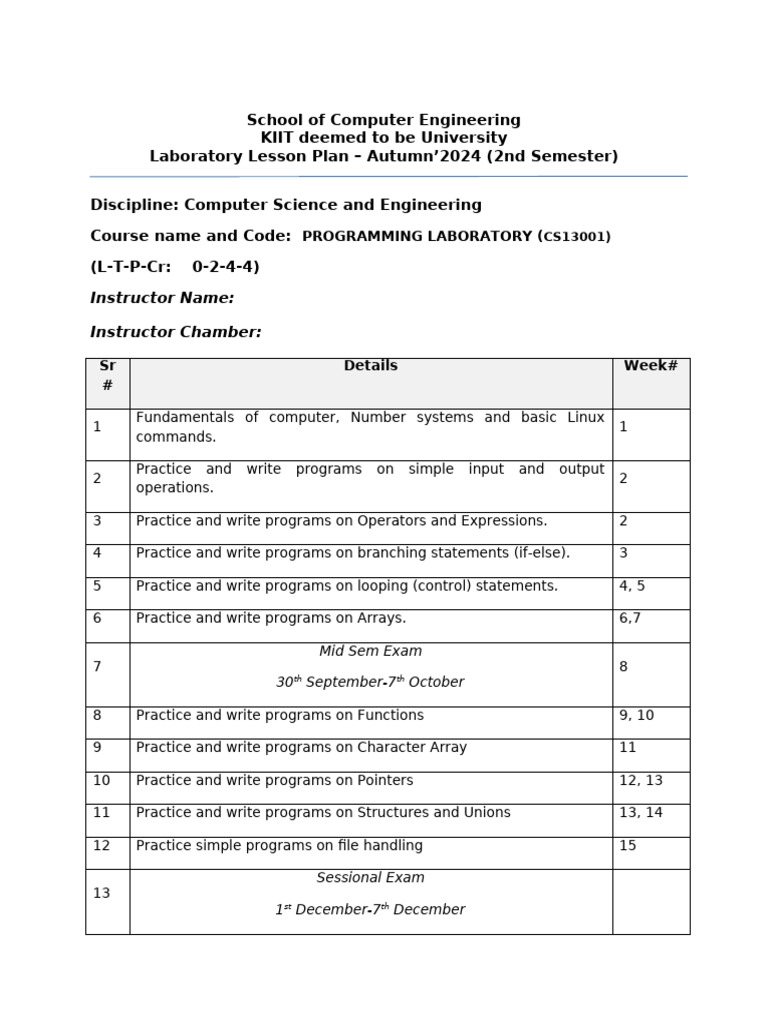 Programming Lab Lessson Plan 2024 Autumn (1) | PDF | Matrix ...