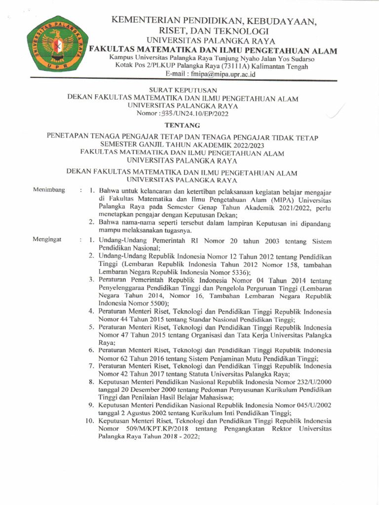 SK Mengajar Semester Ganjil 2022-2023 | PDF