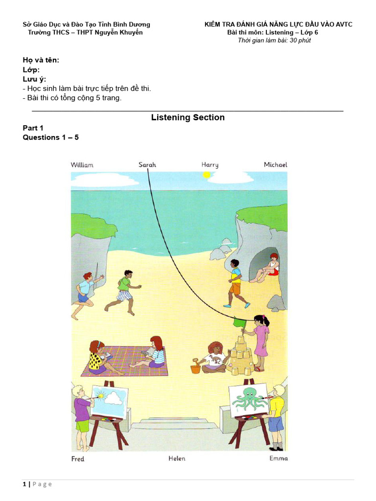 Nguyen Khuyen - KET - Placement Test - Listening - Test Paper | PDF