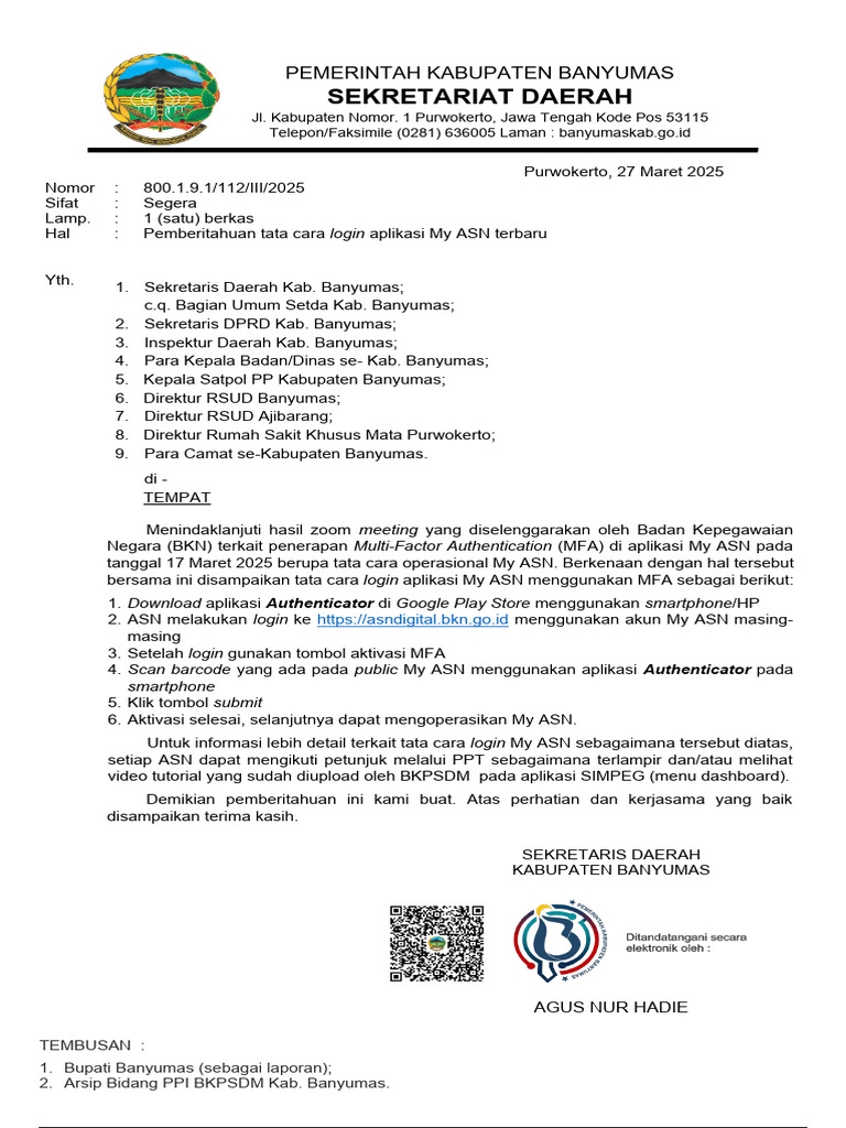 Surat Pemberritahuan Login My Asn Terbaru | PDF