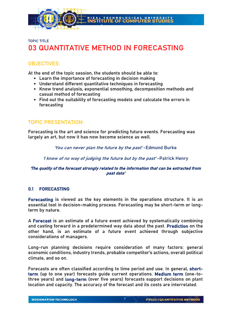 Quantitative Forecasting Techniques Explained | PDF | Forecasting ...