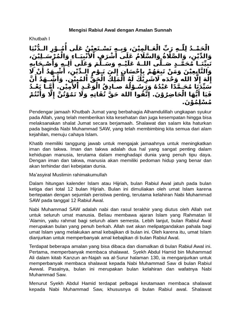 Amalan Sunnah di Bulan Rabiul Awal | PDF