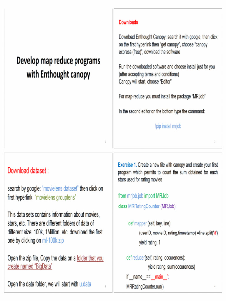 6 Develop Map Reduce Programs With Enthought Canopy With Solutions Diapo 1-15-4 Slides | PDF