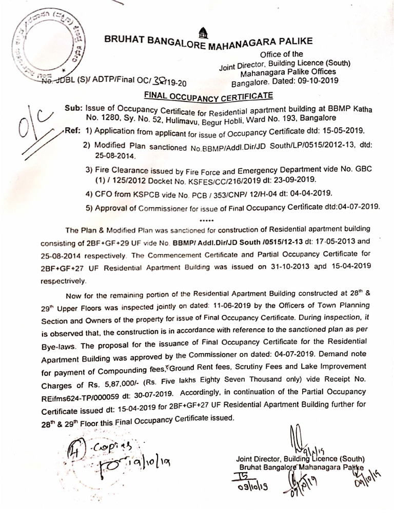 Final Occupancy Certificate Nakoda | PDF