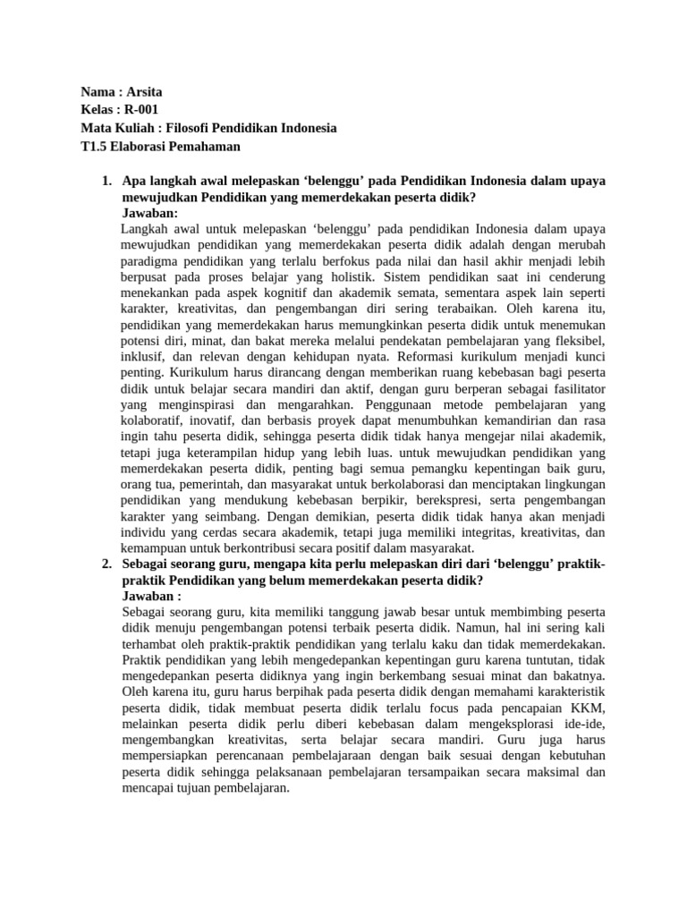 Arsita - R-001 - T1.5 Elaborasi Pemahaman - FPI | PDF