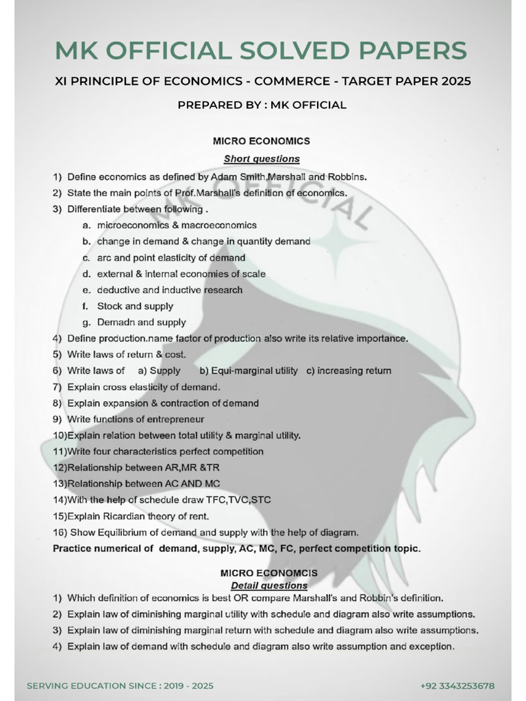 Xi Principle of Economics Commerce Target Paper 2025 by MK Official | PDF