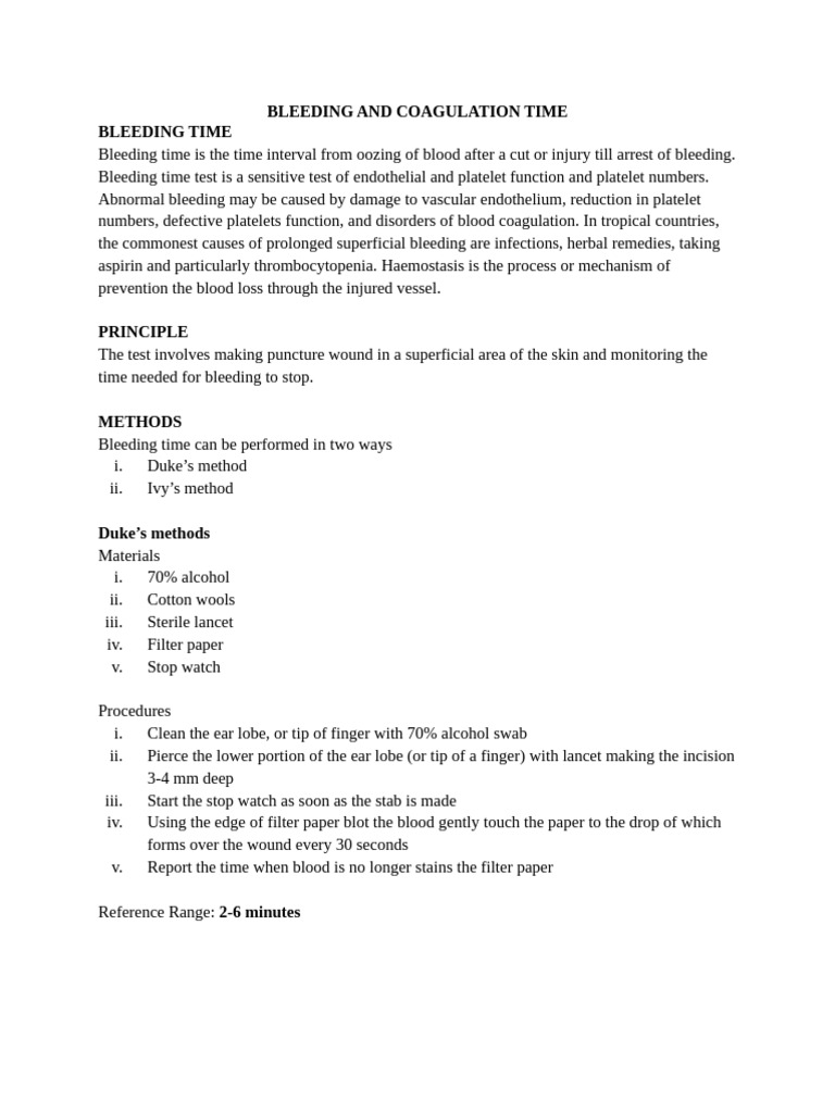 Bleeding and Clotting Time Procedures | PDF | Coagulation | Bleeding