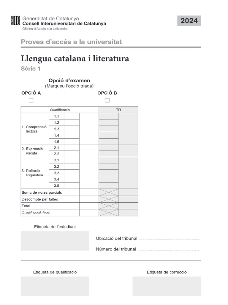 Examen de Llengua Catalana Juny 2024 | PDF