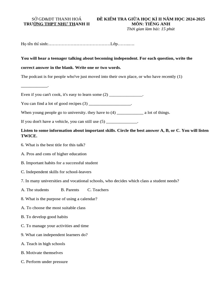 ĐỀ KTRA 15'-K11 | PDF