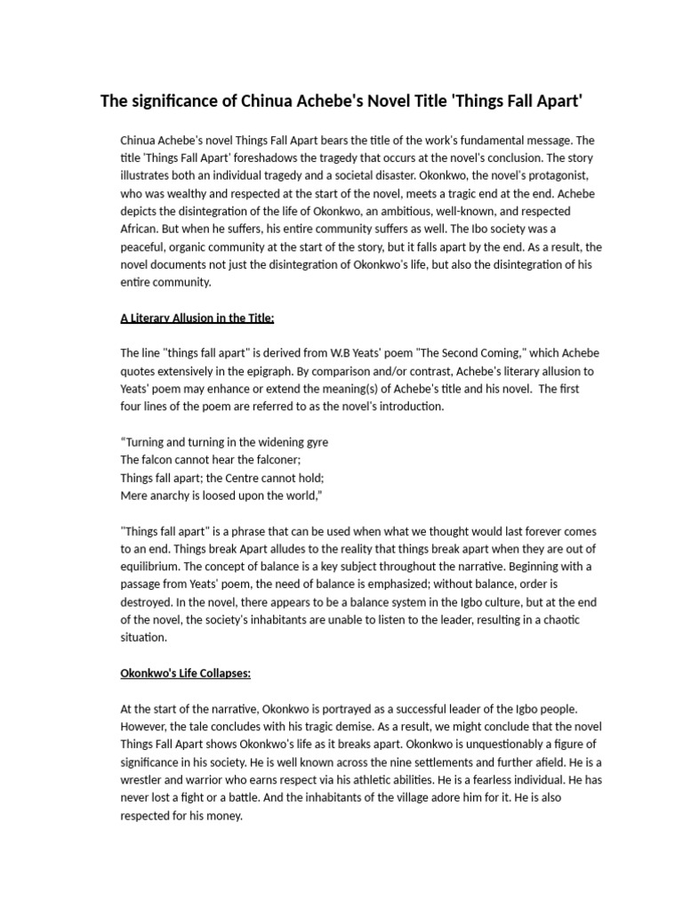 Significance of "Things Fall Apart" | PDF | Igbo People