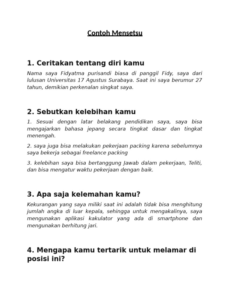 Contoh Mensetsu | PDF