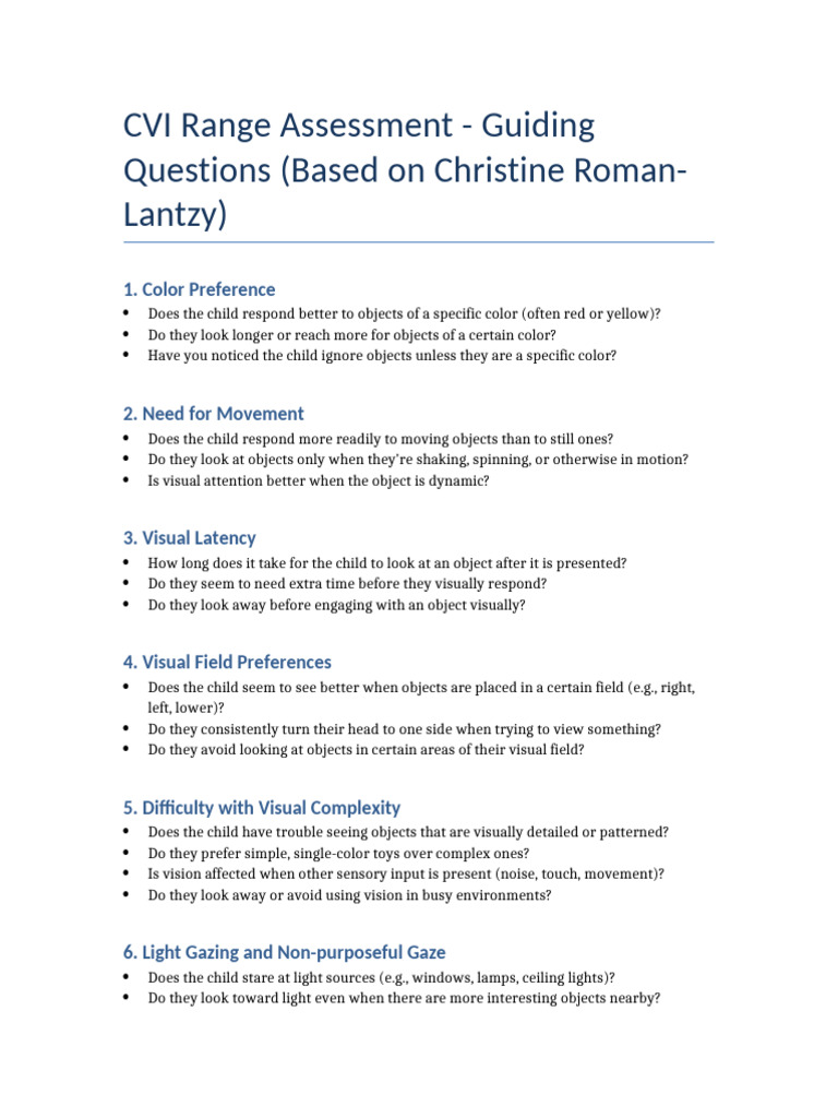 CVI Range Assessment Questions | PDF | Visual Perception | Nervous System