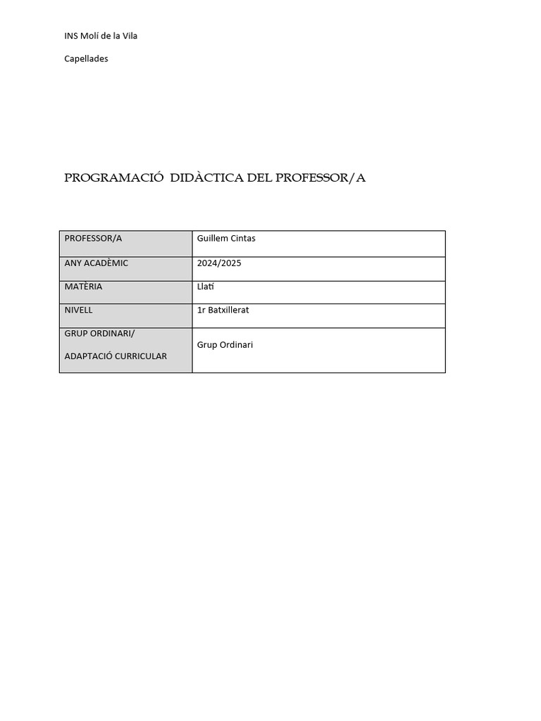 Programació Llatí 1rbatx | PDF