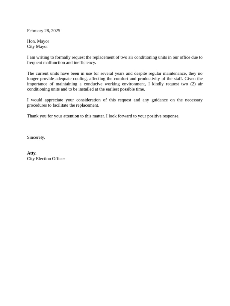Request for Air Conditioner Replacement | PDF