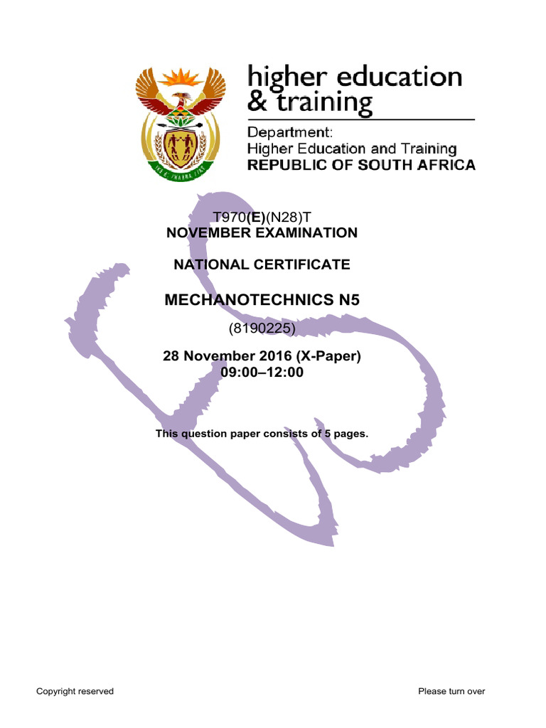 Mechanotechnics N5 Exam Paper | PDF | Belt (Mechanical) | Motion (Physics)