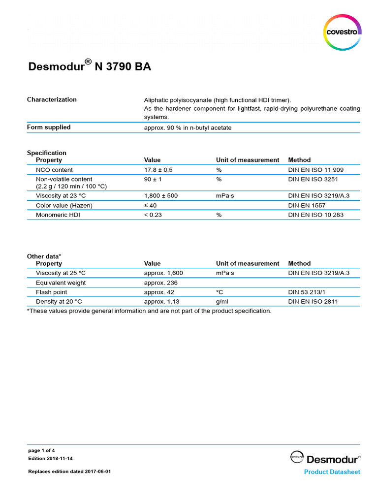 Desmodur N 3790 BA - en - 04266447 00000608 00046230 | PDF