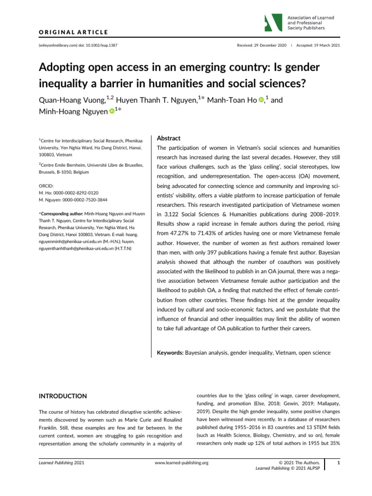 Adopting Open Access in An Emerging Country - Is Gender Inequality A ...