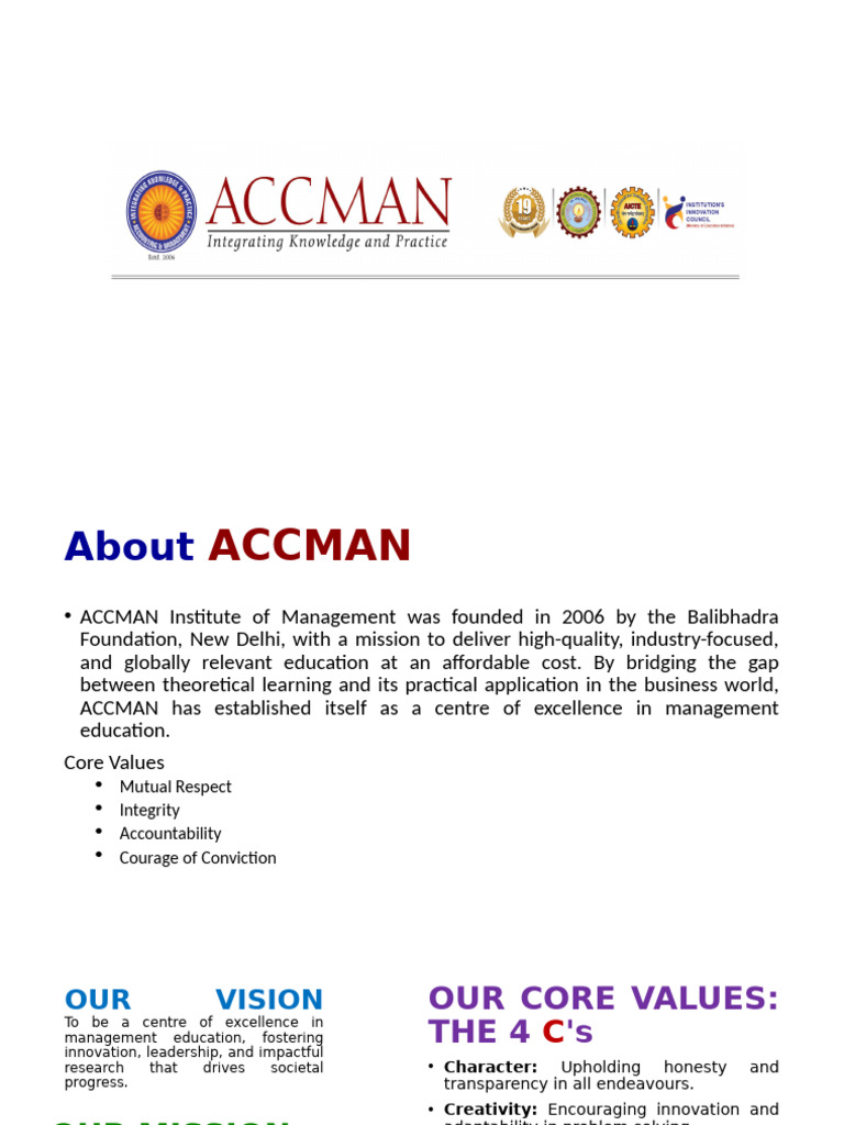 ACCMAN PPT For College Students Studying PGDM | PDF | Innovation | Learning