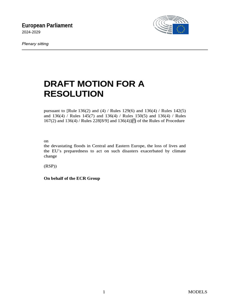 ECR resolution on the devastating floods in Central and Eastern Europe ...