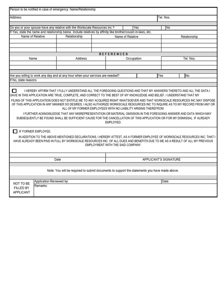 Workscale Resources Inc. Employment Application | PDF | Employment ...