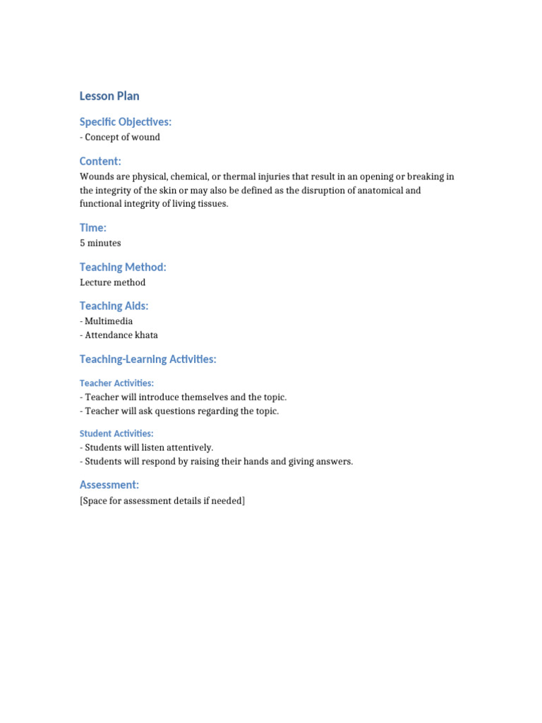 Understanding Wounds: Lesson Plan | PDF