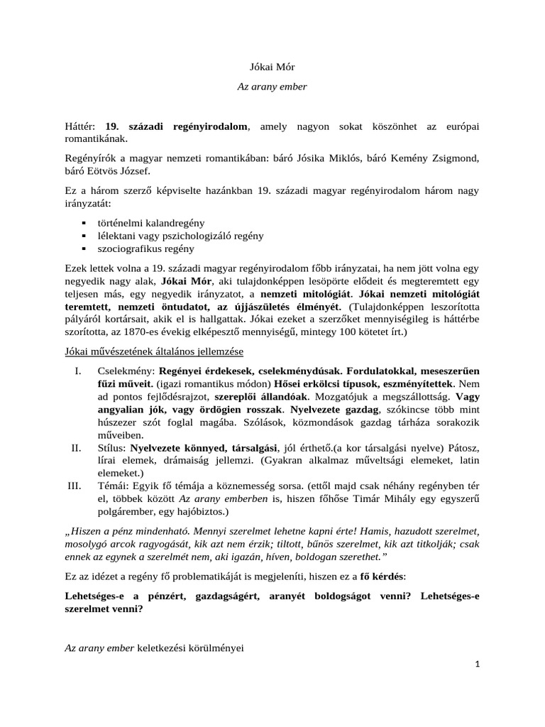 Jókai Mór - Aranyember - Tetel | PDF