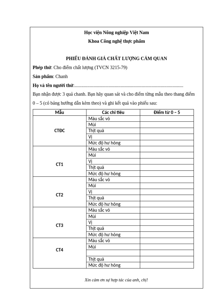 KLTN - Phiếu ĐGCQ chanh | PDF