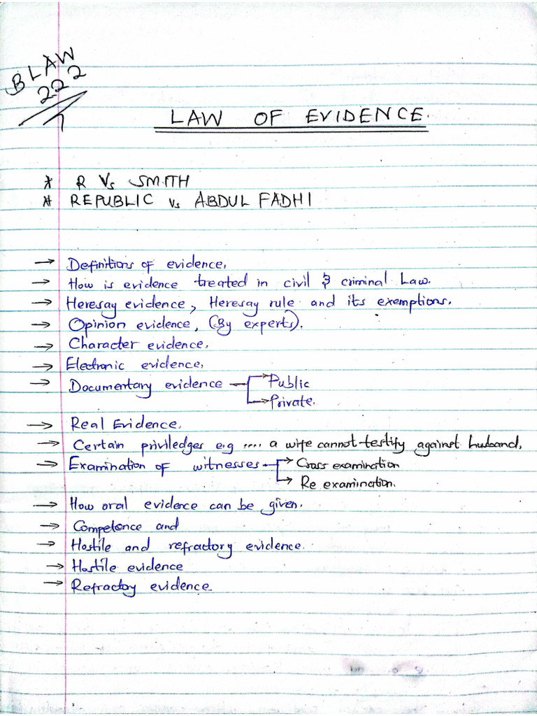Law of Evidence Class Notes | PDF