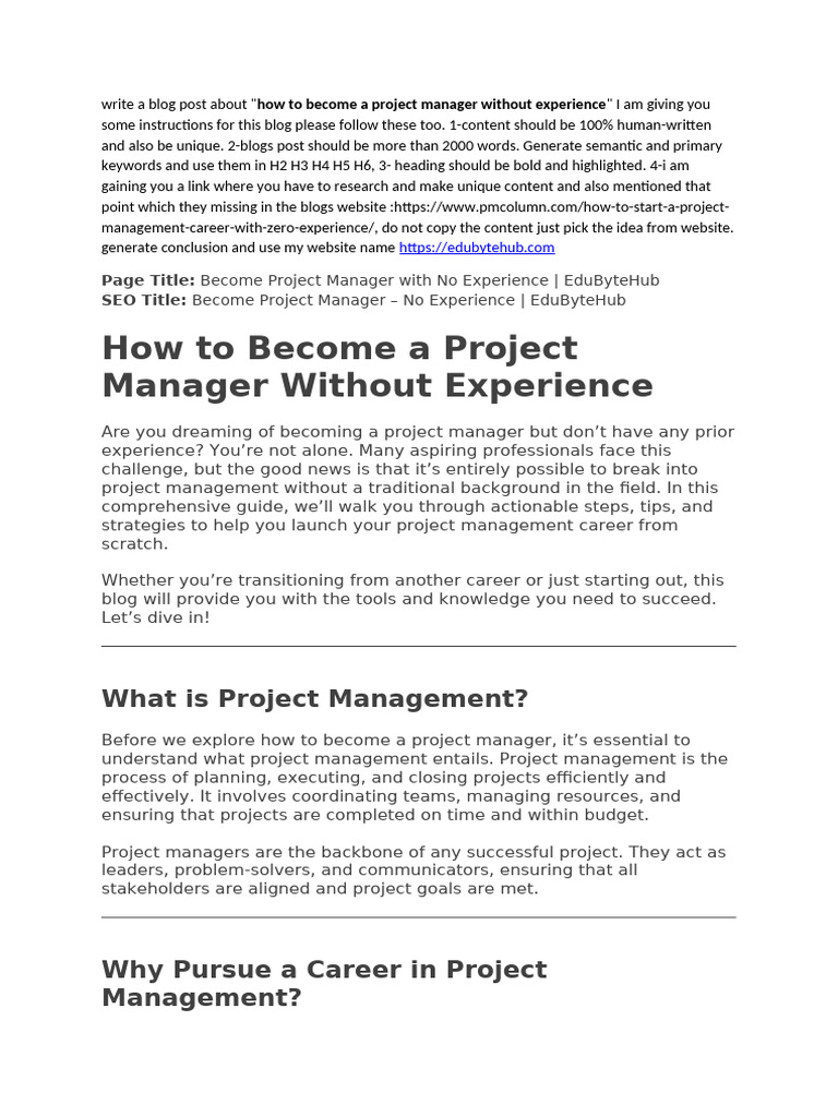 How To Become A Project Manager Without Experience 1 Attempt | PDF ...