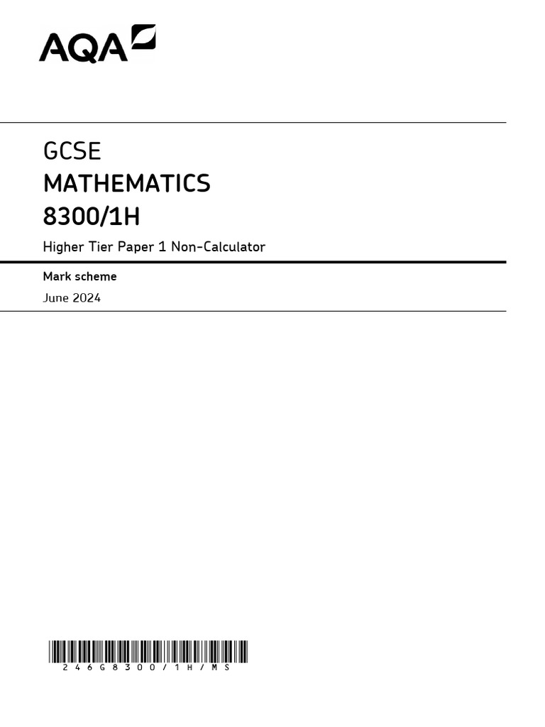 8300 1h Higher Tier Mark Scheme June 2024 | PDF