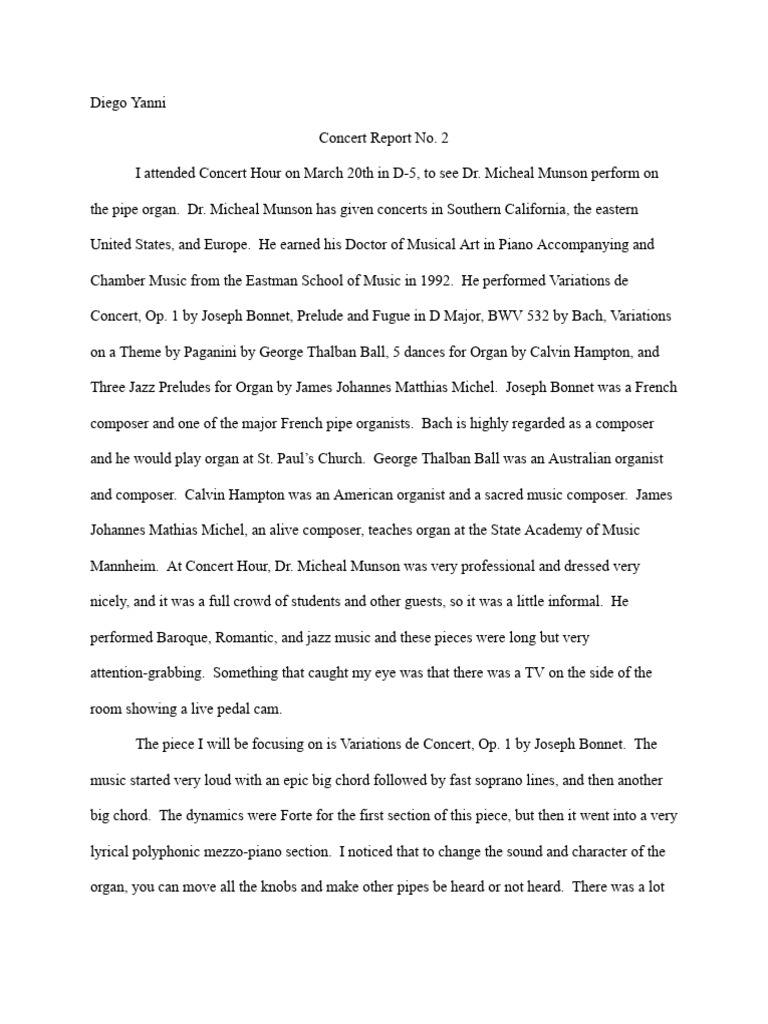 Concert Report No. 2 - Diego Yanni | PDF | Organ (Music) | Johann Sebastian Bach