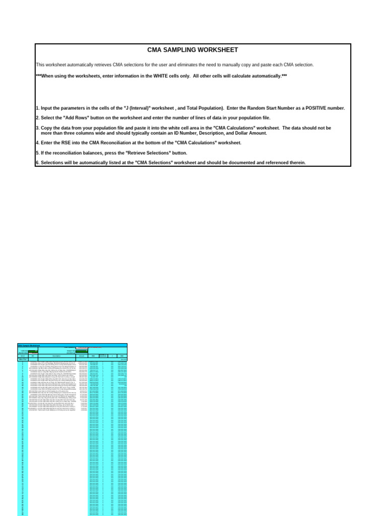 Template-CMA Sampling Worksheet | PDF