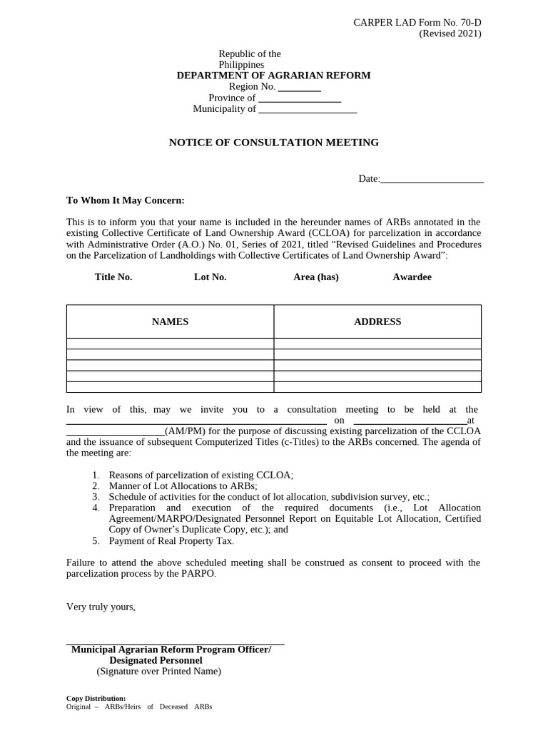 Consultation Meeting Notice for ARBs | PDF