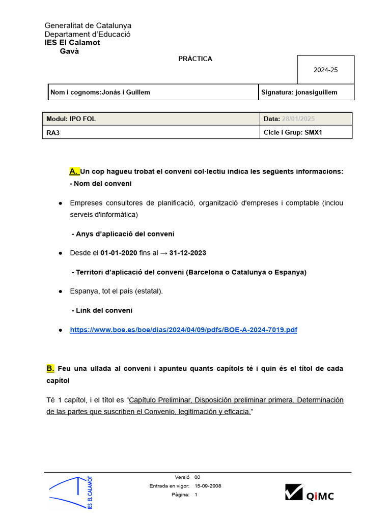 Conveni Col Lectiu Jonas I Guillem | PDF