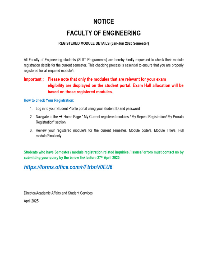 Notice - Module Registration, Exam Eligibility | PDF