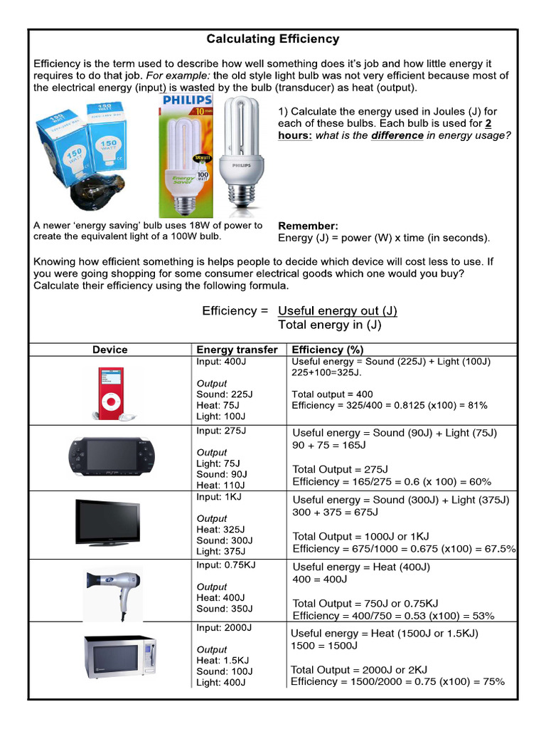 Energy Efficiency Worksheet | PDF