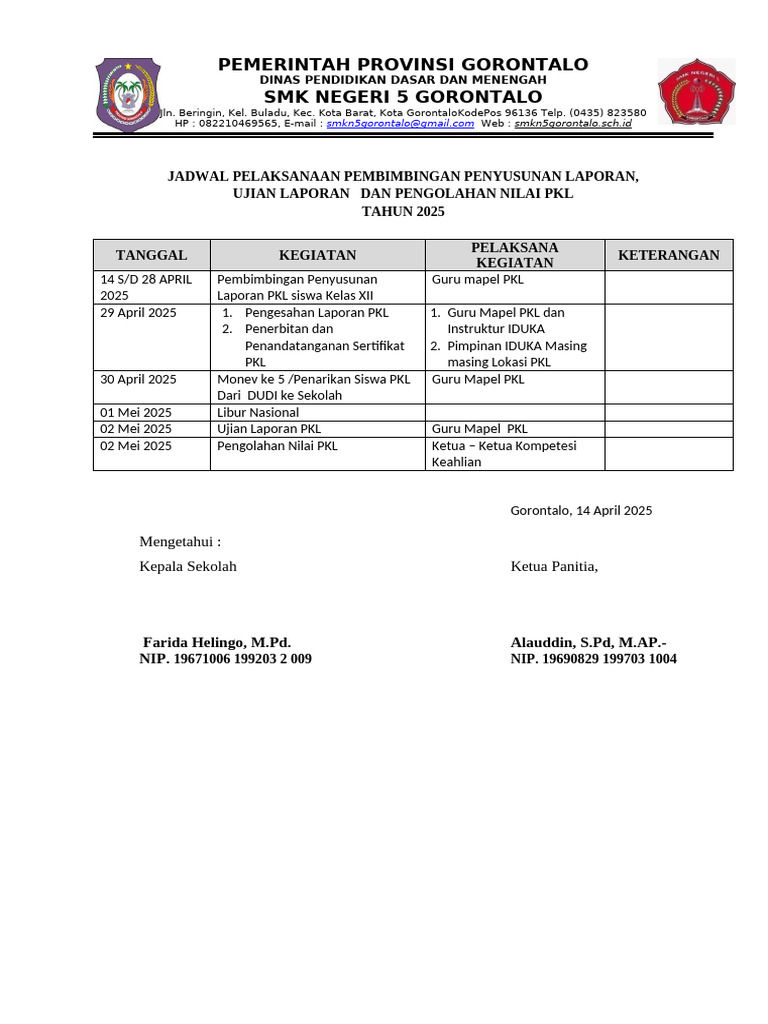 JADWAL PENYUSUNAN DAN UJIAN LAPORAN PKL - Copy | PDF
