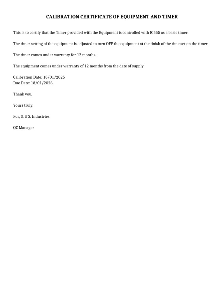 Calibration Certificate Timer | PDF