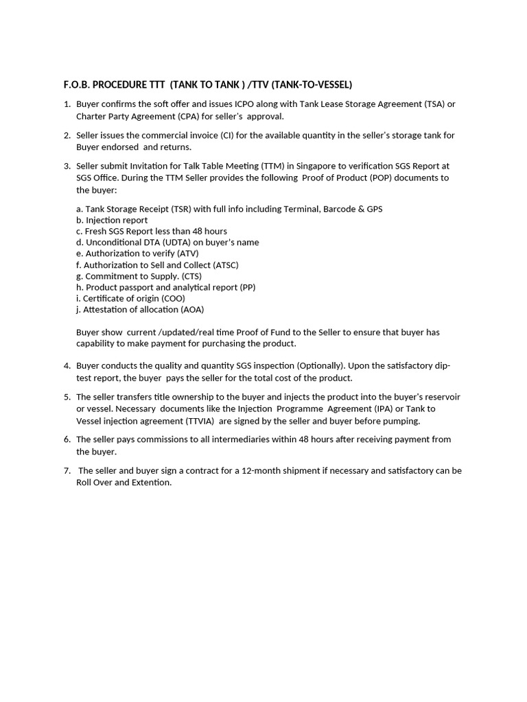 Procedure FOB TTT-TTV at Jurong Port | PDF