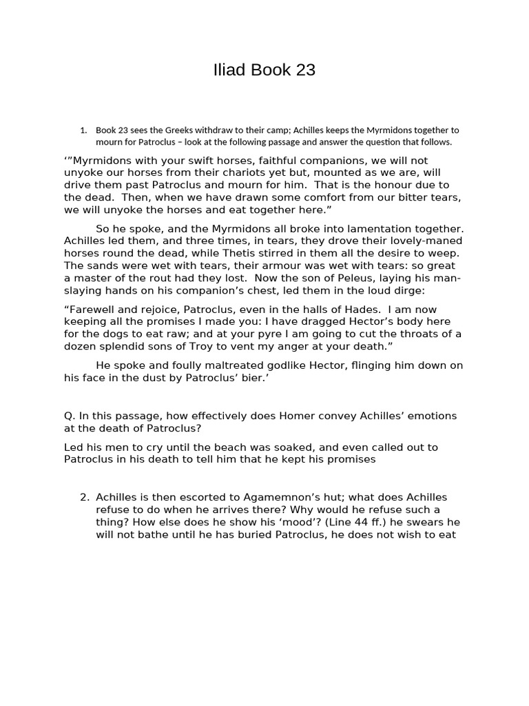 NEW Iliad Workbook Book 23 | PDF | Achilles | Hector