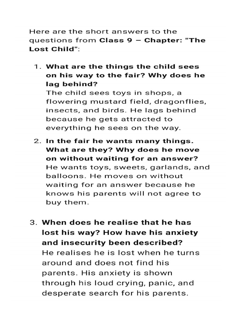 Smriti English Class 9 The Lost Child | PDF